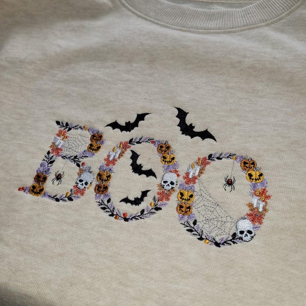 BOO Machine Embroidery Design 5x7" HOOP Dainty Spooky Halloween Letters ...