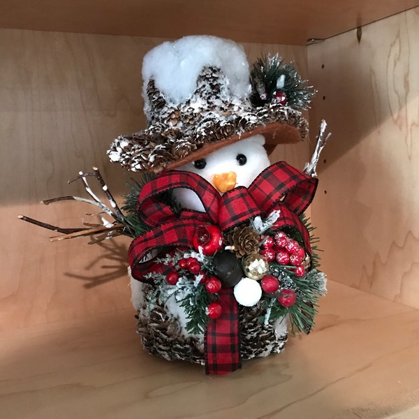 Rustic Snowman, Pinecone Snowman, Farmhouse Decor, Christmas ...