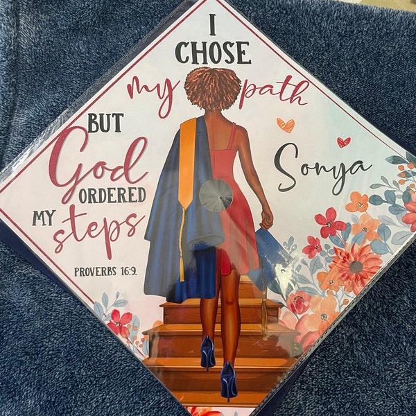 I Chose My Path but God Ordered My Steps Graduation Cap Topper, Black ...