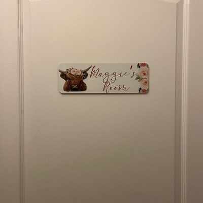 Personalized Highland Cow Name Sign, Highland Cow Aluminum Door Sign ...