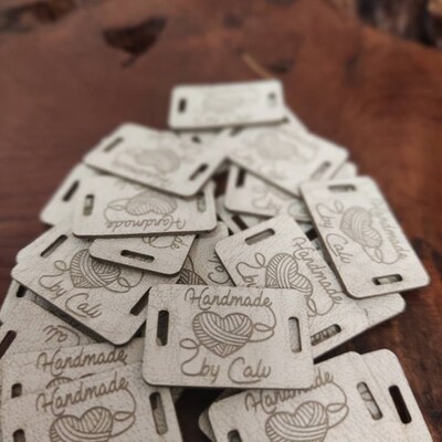 Personalised Set of 50 Cream 28x18mm Faux Leather Labels Rectangle ...