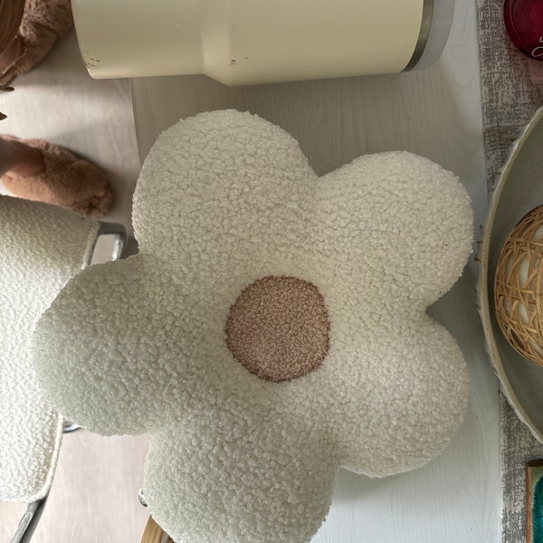 Green and White Daisy Flower Shaped Cushion Made With a Textured Boucle ...