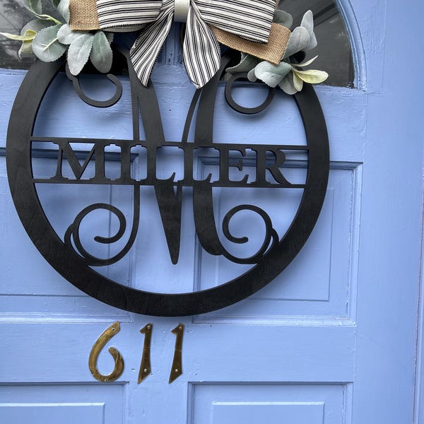Last Name Door Sign Initial Door Wreath Personalized Front Door Family ...
