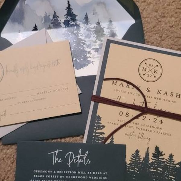 Rustic Forest Wedding Invitation, Dark Green Misty Woodland, Mountain ...