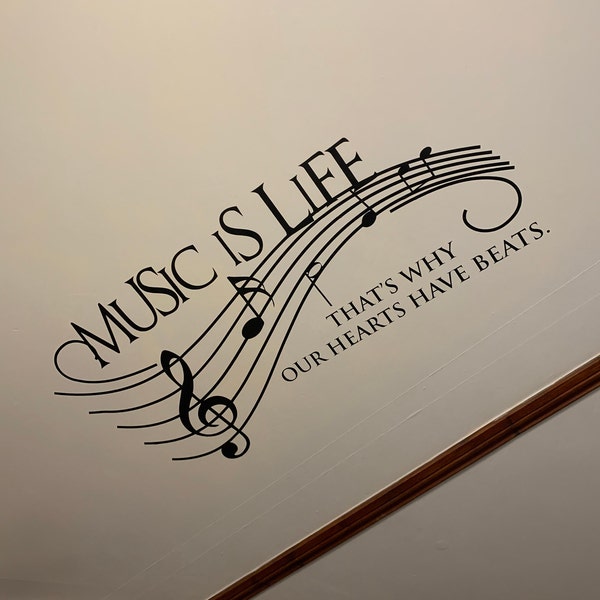 Music is Life Wall Art Quote, PVC Decal, Wall Art Sticker, Home Decor ...