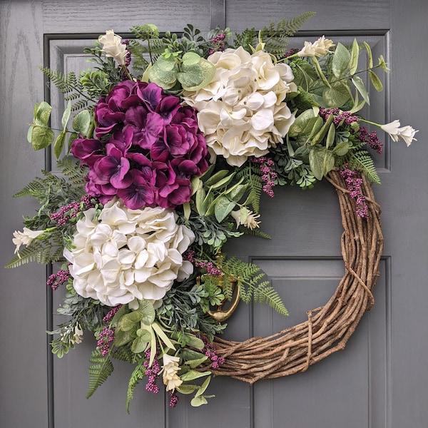 Blue and White Anemone Spring Wreath for Front Door Blue Summer Wreath ...