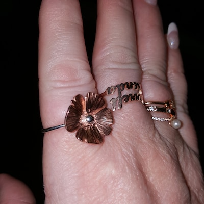 Poppy Flower Ring in Copper and Sterling Silver, Hammered, Nature ...