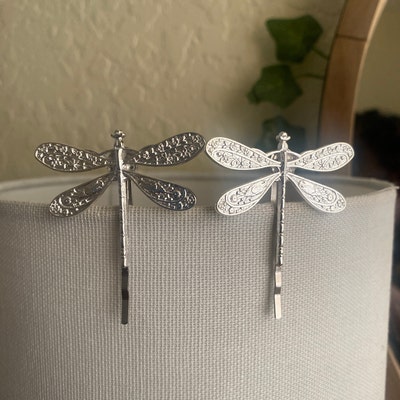 Dragonfly Bobby Pins, Set of Two, Antique Silver, Nickel Free Dragonflies, Dragonflies, Insect ...
