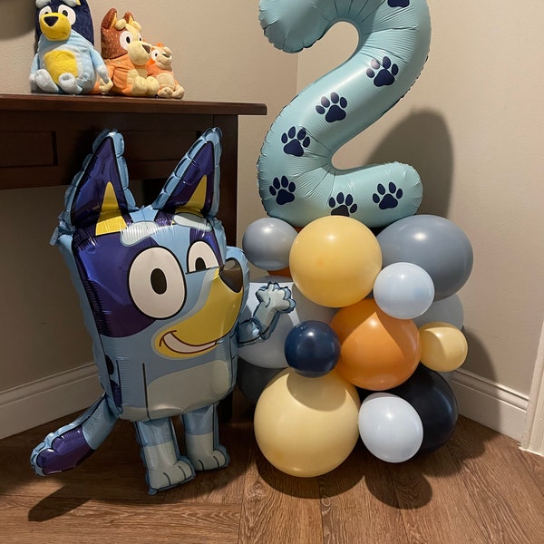Bluey Number Balloon Tower | Giant 32" Inch Light Blue Balloon ...