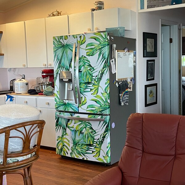 Refrigerator Wrap Side by Side, Tropical Fridge Wrap Coastal Vinyl ...