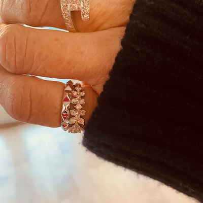 14k Solid Gold Spike Ring, Stackable Ring, Studded Gold Ring, 14k Rose ...