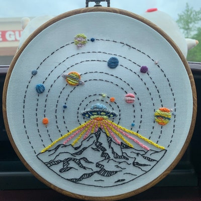 UFO Solar System Embroidery Pattern Mountains Digital Guide PDF Space ...