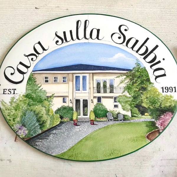 Personalized Ceramic House Portrait Sign, Custom Outdoor Plaque With ...
