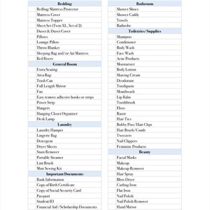 First Year College Packing List - Etsy