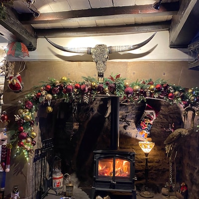 Real Buffalo Skull on Pedestal, Buffalo Skull Decorated Metalized ...