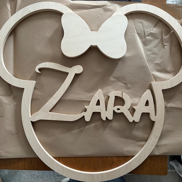 Disney Minnie Mouse Silhouette Name Decor, Wooden Minnie Mouse With Bow ...