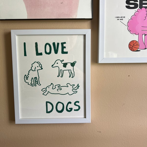I LOVE DOGS Poster, Badly Drawn Dogs Wall Art, Dog Friends Digital ...
