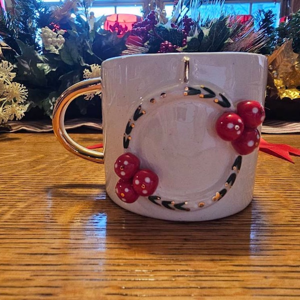 Wave Design Pottery Tumbler, Black Spot Ceramic Mug, Stoneware Dot Tea ...