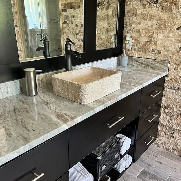 Handmade Rustic Travertine Stone Sink: Polished Bathroom Vessel - Etsy
