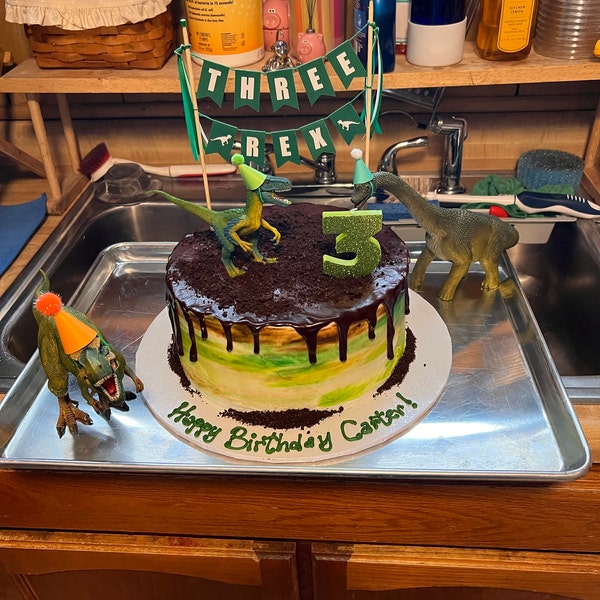 THREE REX Birthday Cake Topper - Dinosaur Cake Topper for 3rd Birthday ...