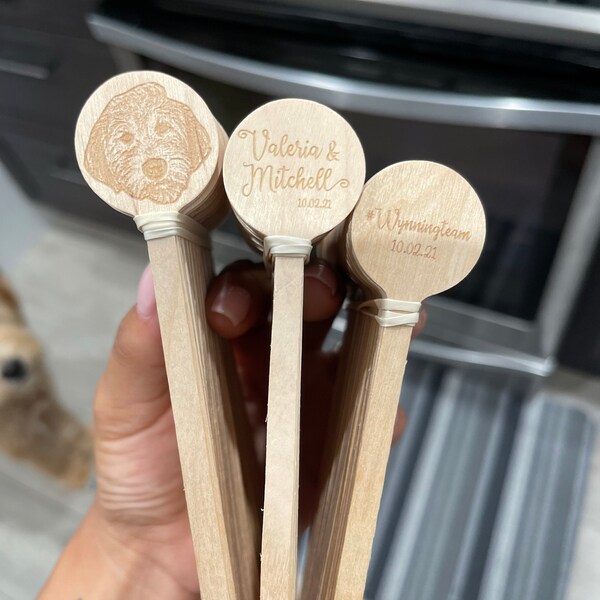 50 Custom Wood Engraved Stir Sticks, Cocktail Sticks, Wedding Drink ...
