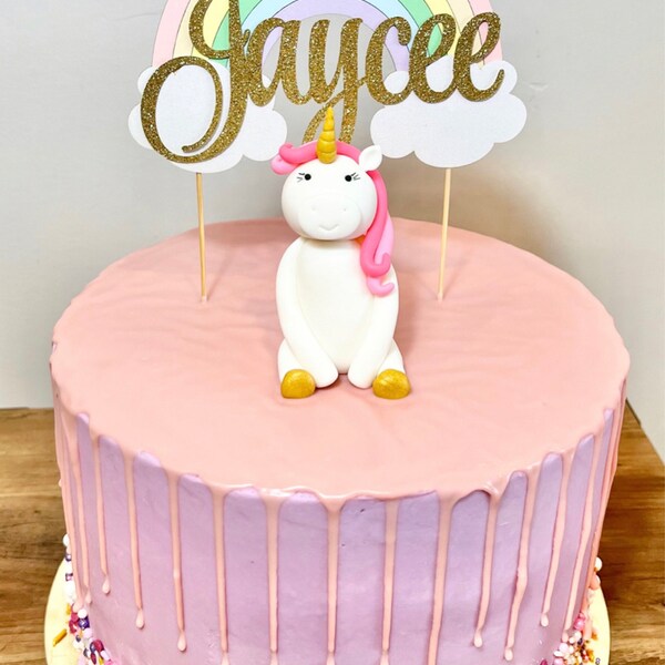 Rainbow Cake Topper in Pastel Colors - Personalized - Birthday Cake ...