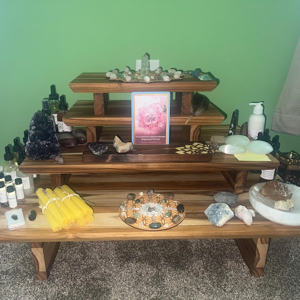 2 Altar Table Set, Straight Side 2 Tier Altar Tables, Teak Wood ...