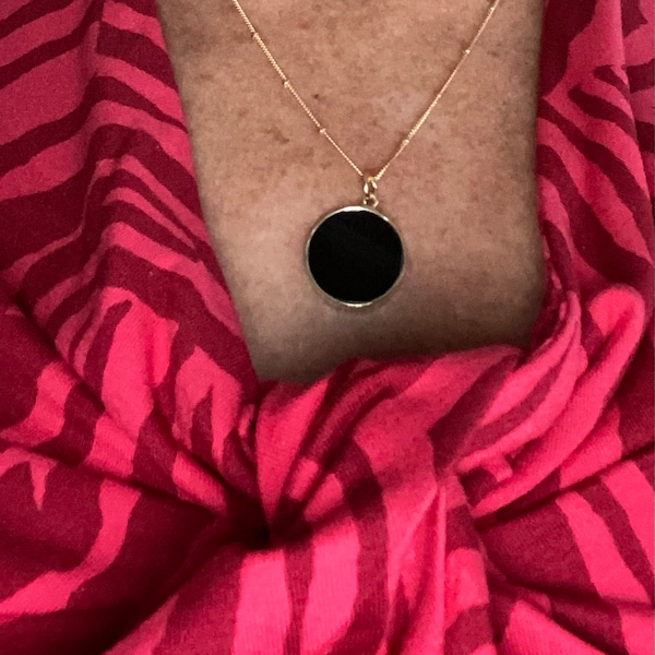 Black Obsidian Circle Pendant Necklace Minimalist Geometric Jewelry on ...