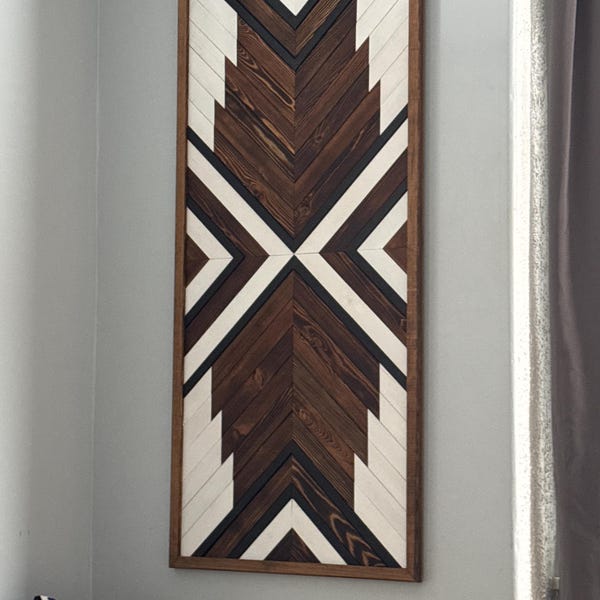 Geometric Handmade Wood Wall Art, Aztec Wood Wall Hanging, Boho Rustic ...