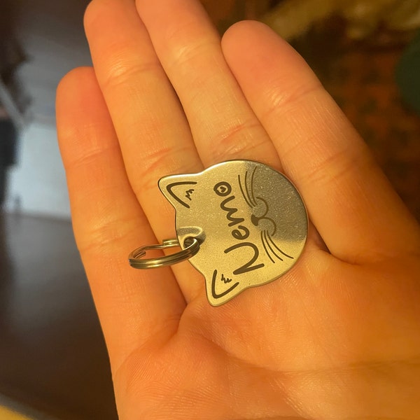 Personalized Cat ID Tag • Stainless Steel Cat Face - Etsy
