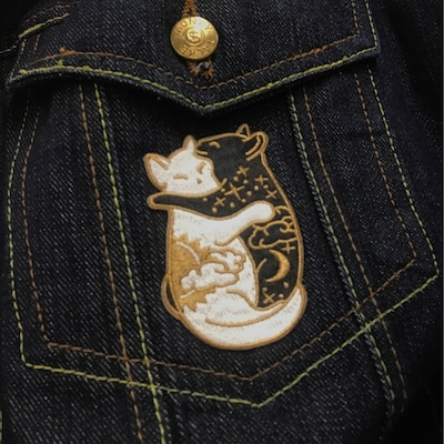 Day and Night Hugging Cat Iron on Patch Embroidered Patch Celestial Patch Back Patch Cat Lover ...