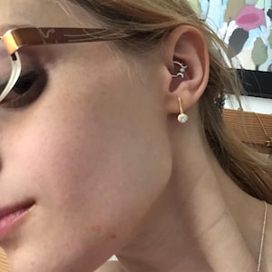 14K Solid Gold Vertical Helix Piercing/hidden Rook Dangle Earring ...