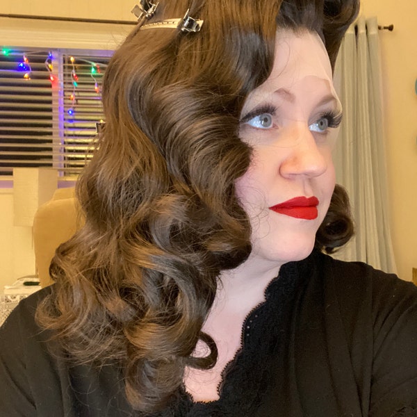 1950’s Inspired Lace Front Wig in Style “glam” W/victory Roll - Made to ...