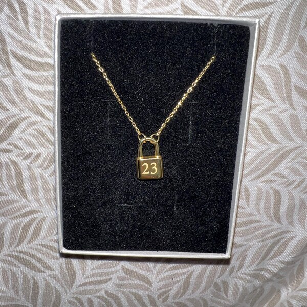 14K Gold Initial Padlock Necklace, Lock Pendant, Initial Lock Necklace ...