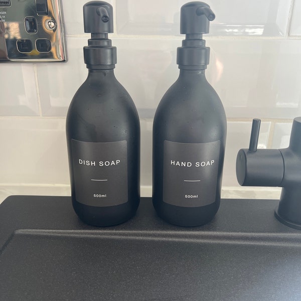 Matte Black Glass Soap Dispenser - Refillable Coloured Bottle With ...