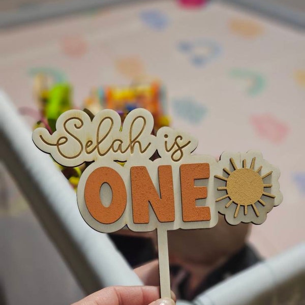 Sun ONE Cake Topper With Custom Name, First Birthday Decorations, 3D ...