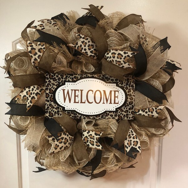 Leopard Print Welcome Wreath Sign, Welcome Wreath Sign, Aluminum Wreath ...