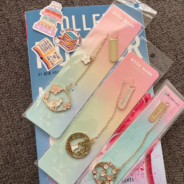 Charm Metal Bookmark With Clip | Cute Style Metal Bookmarks | Chain ...