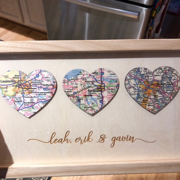 3 Personalized Map Heart Art Newlywed Gift Heart Map Print Romantic ...