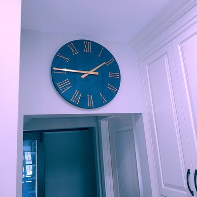 Large Wall Clock Navy & Gold Mid Century Modern Modern Home Decor ...