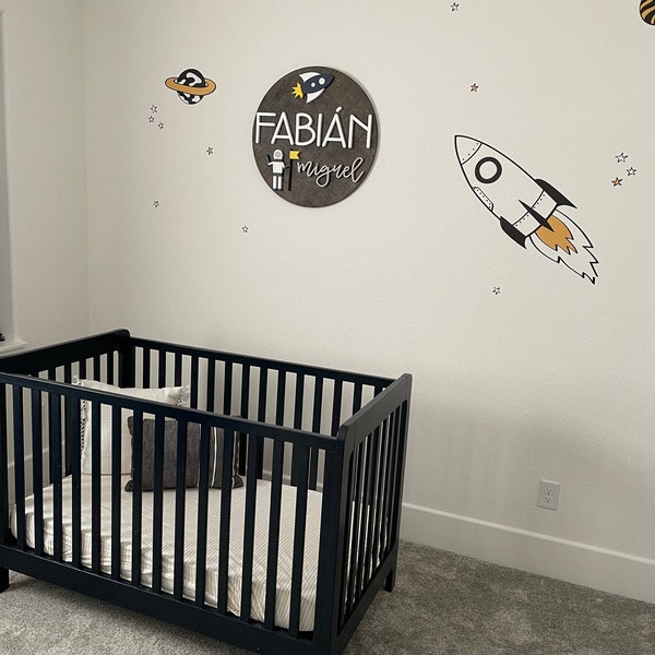 Wooden Name Sign Astronaut | 3D Name Sign Wood | Outer Space Nursery ...