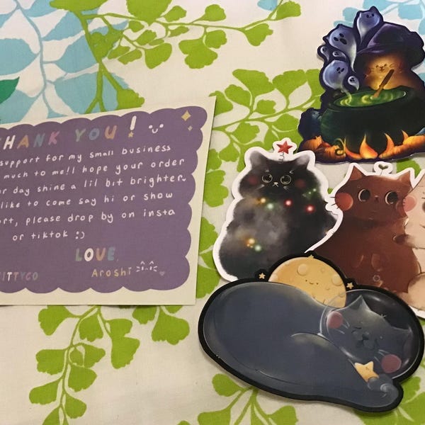 Mushroom Cottage Core Cat Sticker, Fairy Garden Sticker, Magical ...