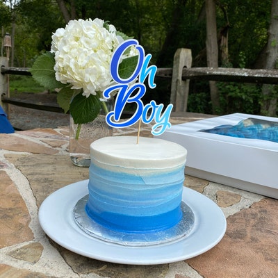 Blue Ombre Oh Boy Baby Shower Cake Topper Shades of Blue Oh Baby Cake ...