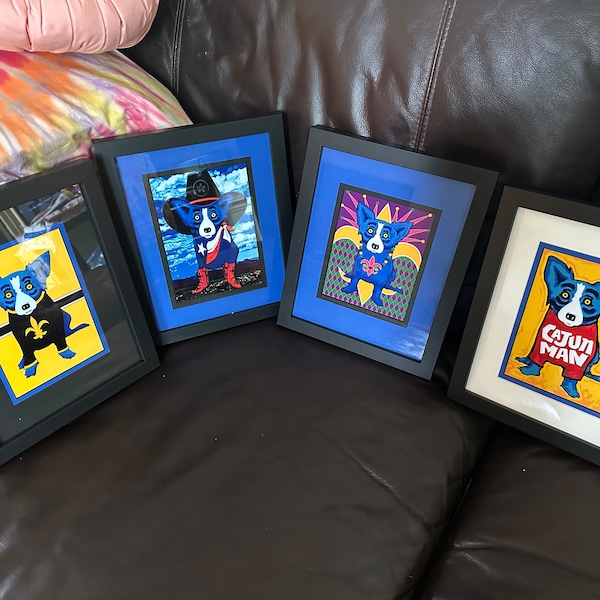Blue Dog George Rodrigue Framed and Matted Postcard " She Lived Across ...