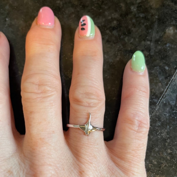 Tiny Manta Ray Ring in Sterling Silver, Adjustable Size, Manta Ray Fish ...