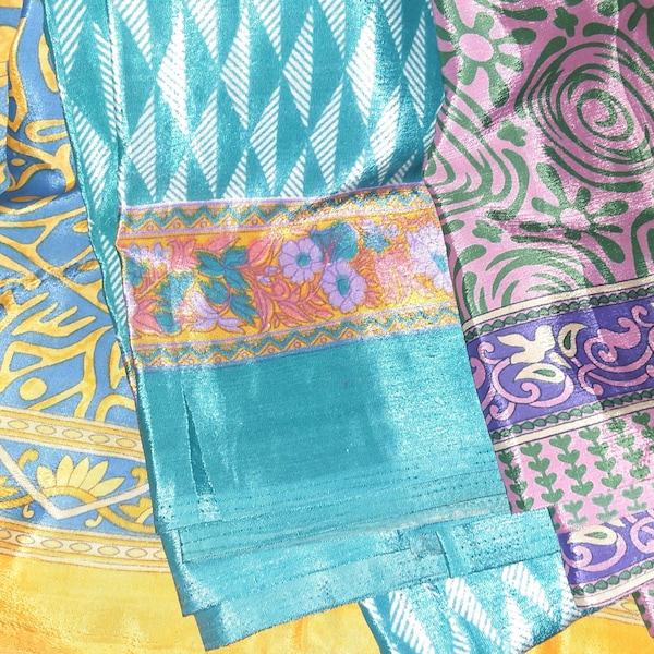 Indian Recycled Silk Sari , Art Silk Sari Fabric Used Bundle for Nuno ...
