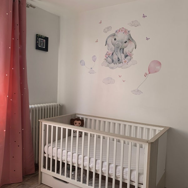 Elephant Wall Decal With Clouds, Wall Sticker for Children's Room ...