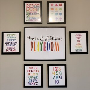 Playroom Educational Wall Art Alphabet Numbers Shapes Playroom Rules ...