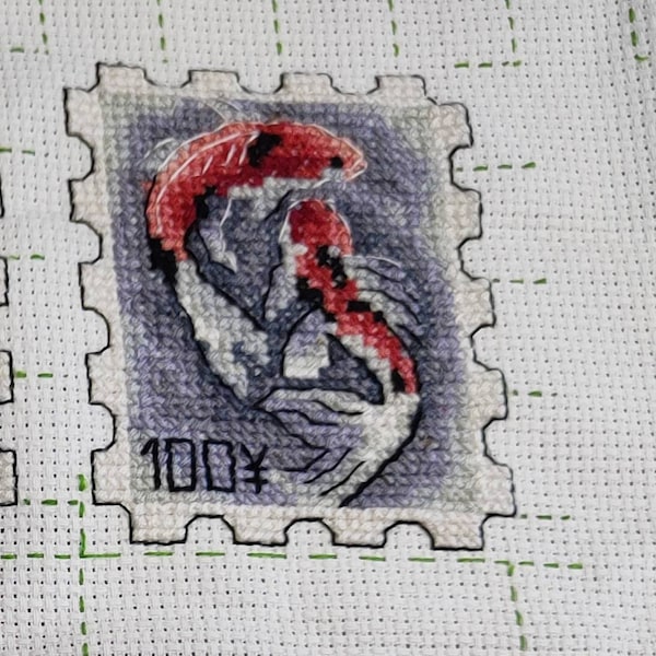Koi Carp Cross Stitch Pattern Postage Stamp Pattern Fish PDF Pattern ...