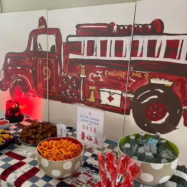 Firetruck Grab Some Grub Sign Printable, Firetruck Food Poster ...